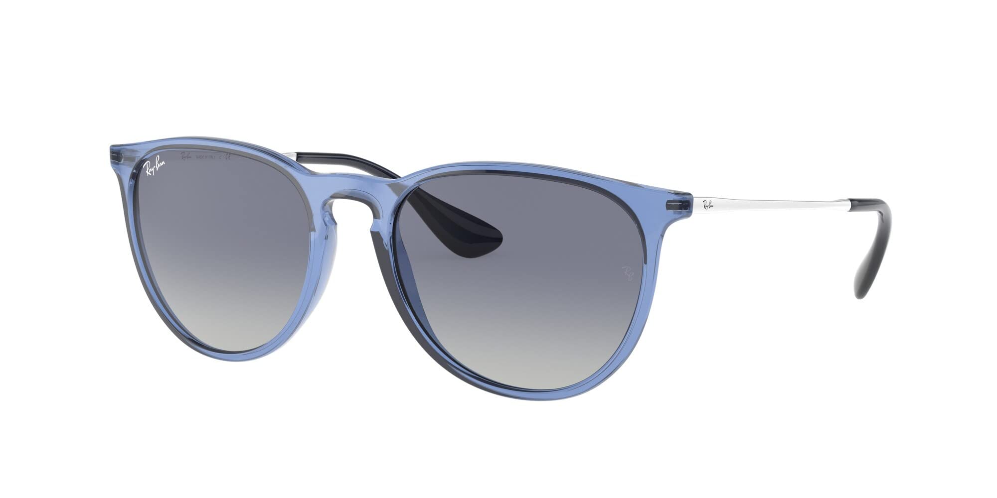 Ray-Ban RB4171F Erika Low Bridge Fit Round Sunglasses, Transparent Blue/Light Grey Gradient Dark Blue, 54 mm