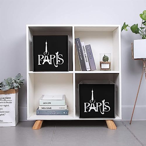 Paris Eiffel Tower Storage Cubes with Handles Foldable Fabric Bins Organizing Baskets for Shelves Closet