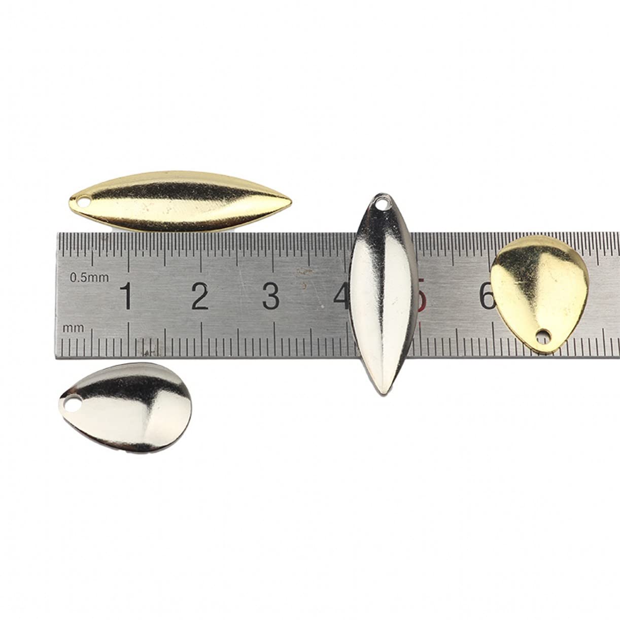 WellieSTR 40PCS(Gold Color-C1) Spinner Baits Spoons Rigs Golden Fishing Flattie Attractor Spinner Blades,Teardrop Spinner Spoons Tackle for Hard Lures Making