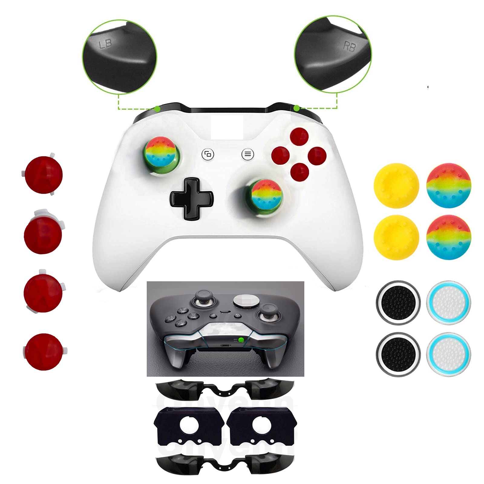Onyehn 30 in 1 Replacement Game Contoller Repair Kit,Thumbsticks Joysticks,LB RB Bumpers Triggers(with ABXY Buttons,Headphone Jack Plug Port 3.5mm) Compatible for Xbox One Elite Controller