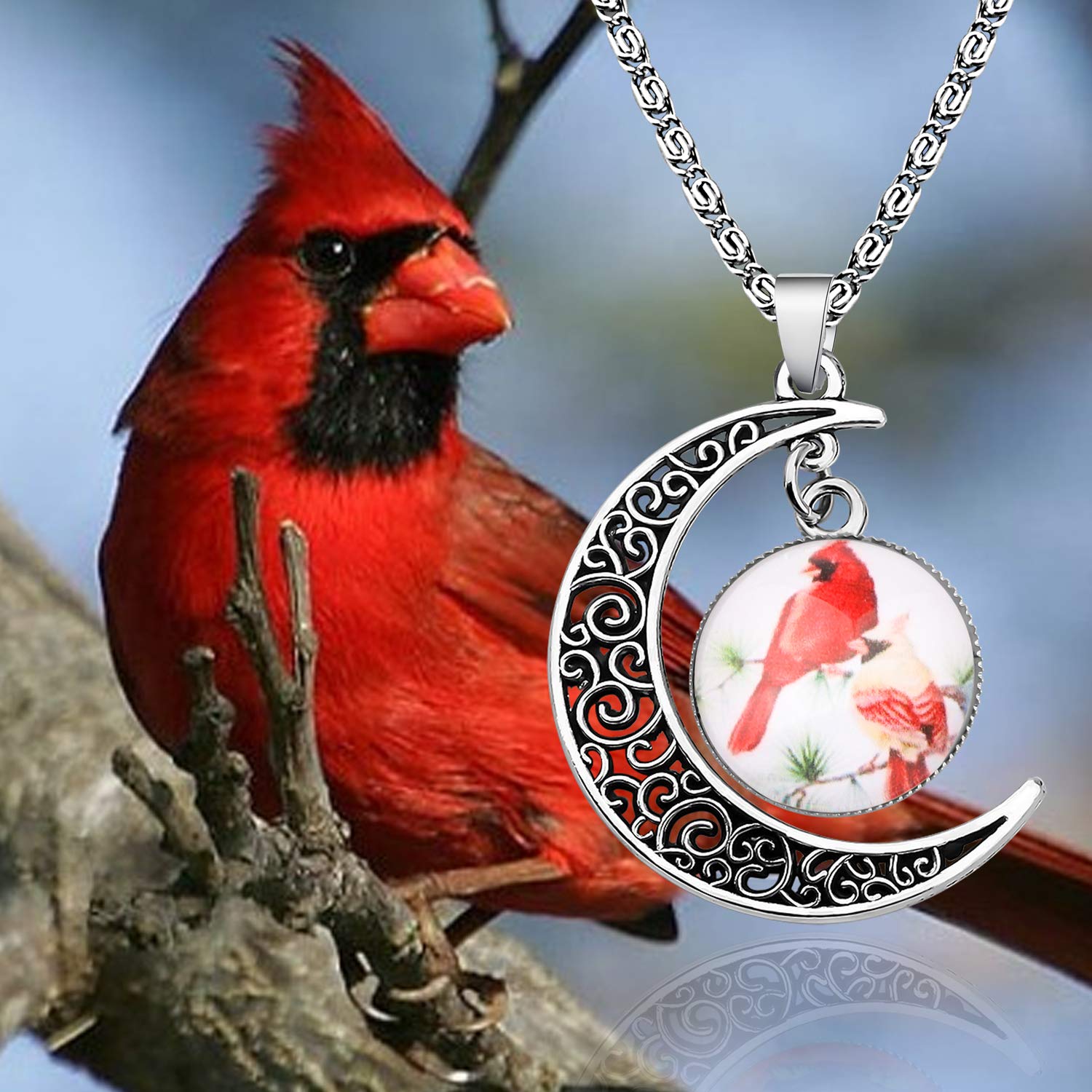 SEIRAA Vintage Cardinal Bird Necklace Sympathy Bereavement Keepsake Gift Cardinal Red Bird Necklace (Cardinal Bird Necklace)