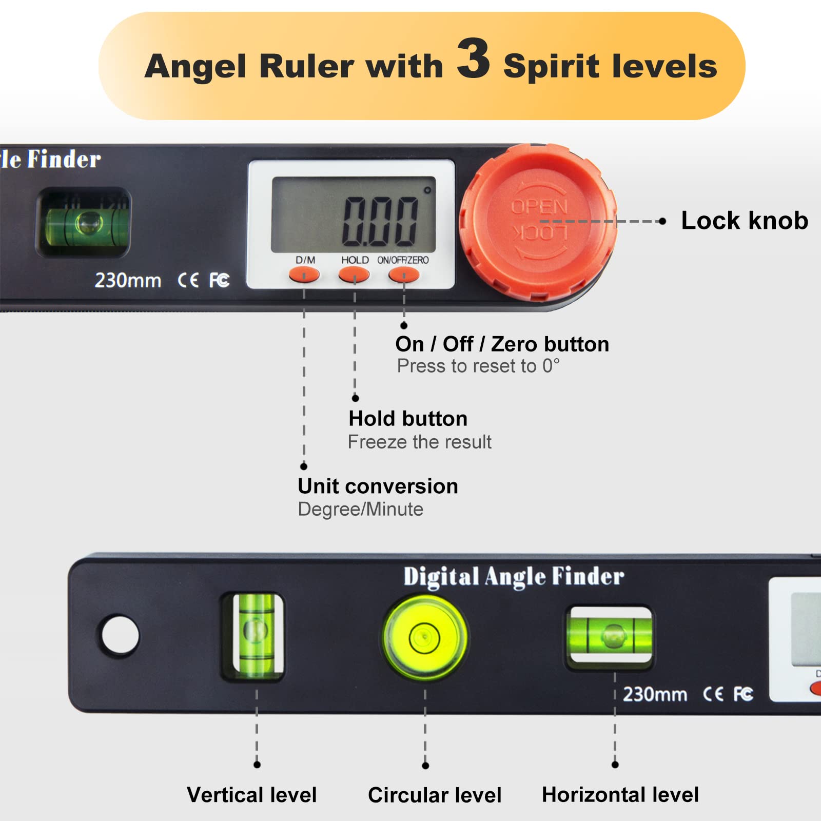 VOLCANOES CLUB Magnetic Digital Angle Finder with 3 in 1 Digital Angle Finder Protractor - Woodworking Tool Set for Carpenters, Plumbers, Building Trades