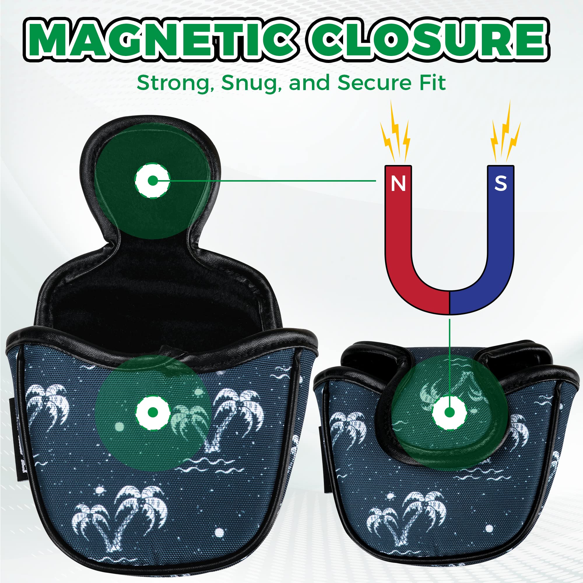 VIXYN Golf Club Cover and Mallet Putter Cover Bundle Set - 4 Pack Golf Club Covers for Driver, Woods, Hybrid, and Mallet Putter (Palm Springs)