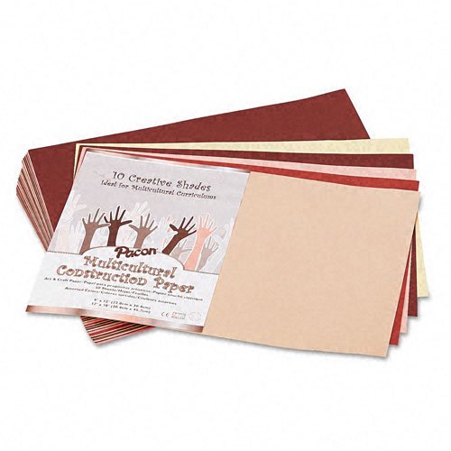 Multicultural Construction Paper, 76 lbs., 12 x 18, Assorted, 50 Sheets/Pack, Sold as 2 Packs
