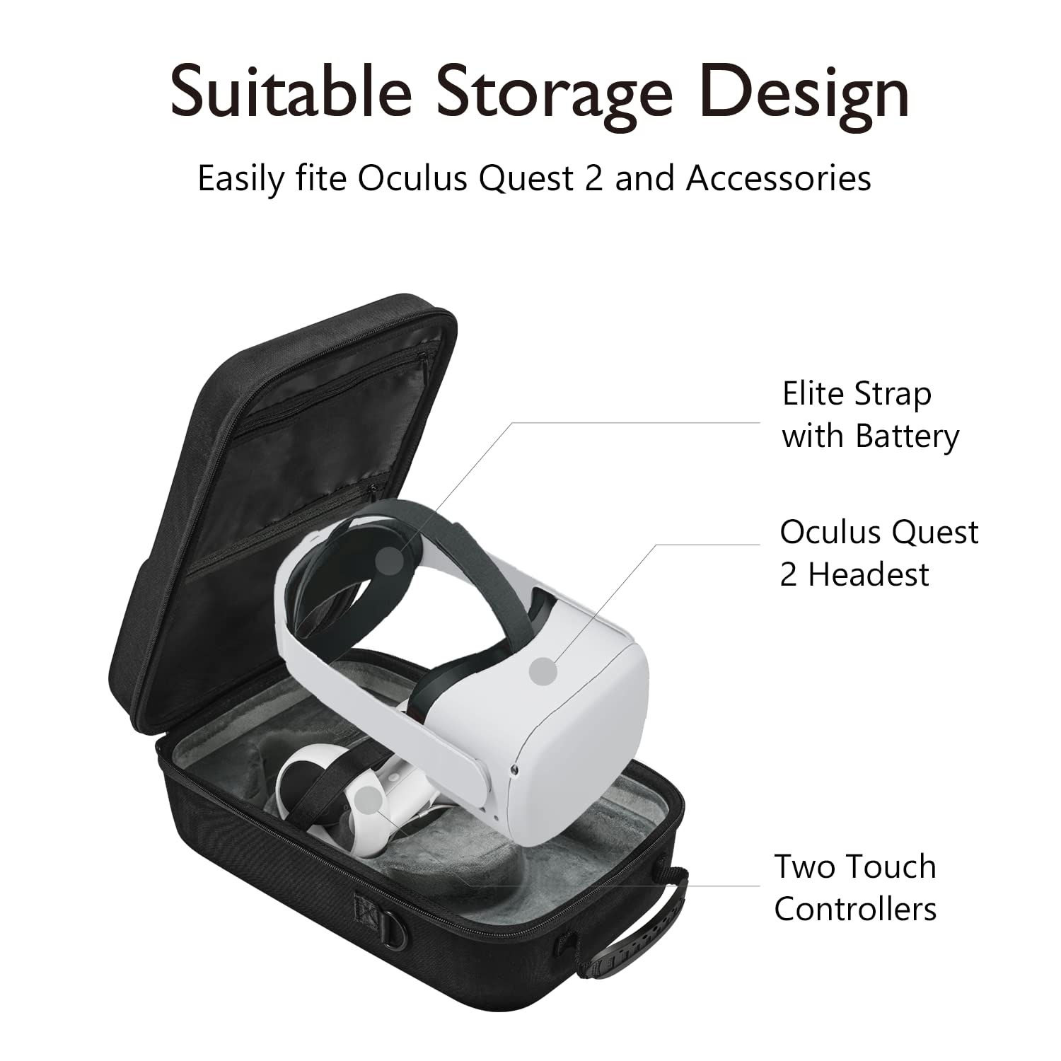 TNP Case for Oculus Quest 2 and Elite Strap - Hard Storage Bag Compatible with VR Oculus Quest 2 Case - Travel VR Carry Bag with Adjustable Shoulder Strap