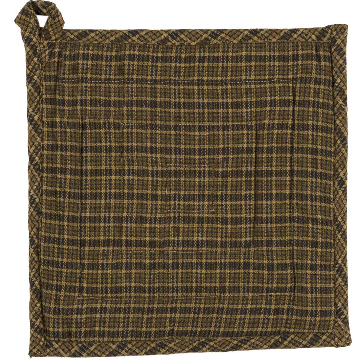 VHC Brands Tea Cabin Pot Holder Patchwork 8x8 Log Cabin Country Rustic Lodge Kitchen Tabletop Design, Moss Green and Deep Red