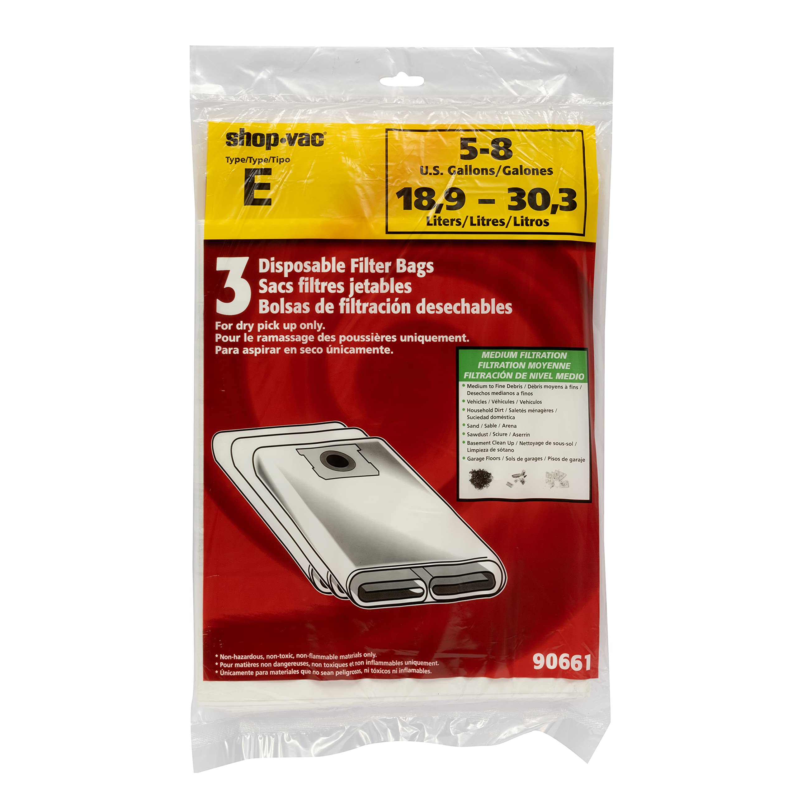 Shop-Vac 9066133, Disposable Filter Collection Bags, Fits 5-8 Gallon Tanks, (3 Pack)