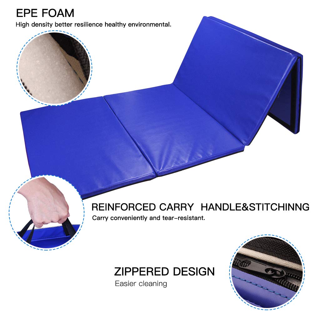 Polar Aurora 4'x10'x2 Thick Folding Gymnastics Exercise Mat Aerobics Stretching Yoga Mats (Right blue)