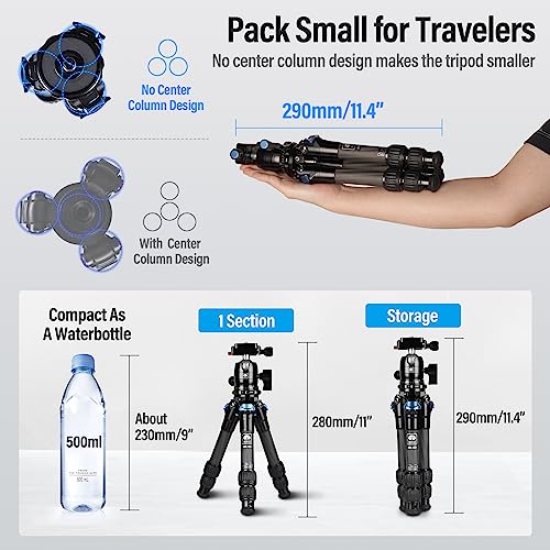 SIRUI Carbon Fiber Travel Tripod with 360° B-00K Arca-Swiss Ballhead, Mini Desktop Tripod for Mirrorless Cameras, Folded Height 12.1", Max Height 16.6″