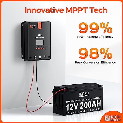 RICH SOLAR 800 Watt 12V Solar kit Contains 4 high Efficiency 200W Monocrystalline Panels with 9 busbars and Our 60A MPPT Controller
