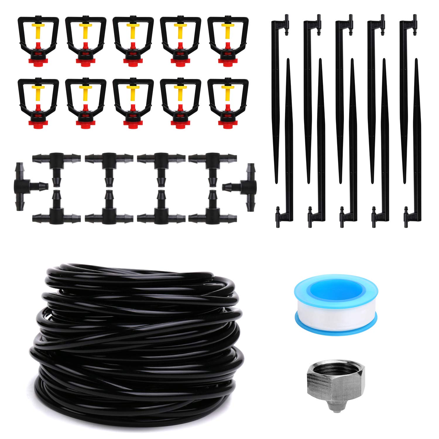 MultiOutools Garden Irrigation System,50FT Drip Irrigation Kits with 1/4 '' Blank Distribution Tubing Watering Drip Kit,DIY Saving Water Automatic Irrigation Equipment Set (1/4” tubing 50ft（Yellow）)