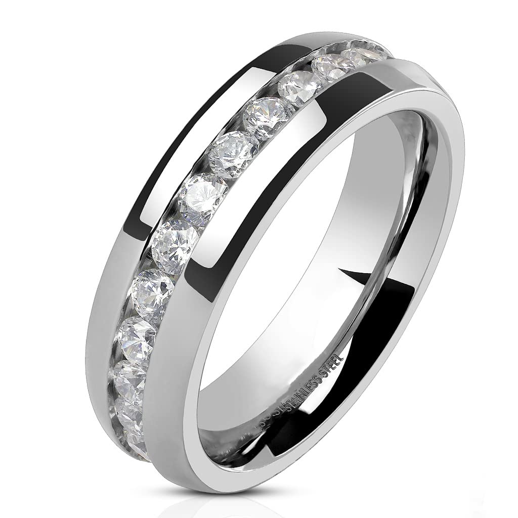 Marimor Jewelry Round Cut Cubic Zirconia Stainless Steel Eternity Wedding Ring Band (4-8mm Wide) Width 6mm Size 06