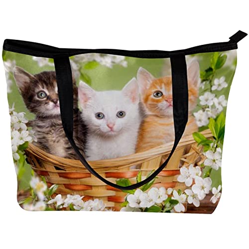 Women's Large Size Canvas Shoulder Bag Hobo Crossbody Handbag Casual Tote, Animal Three Kittens