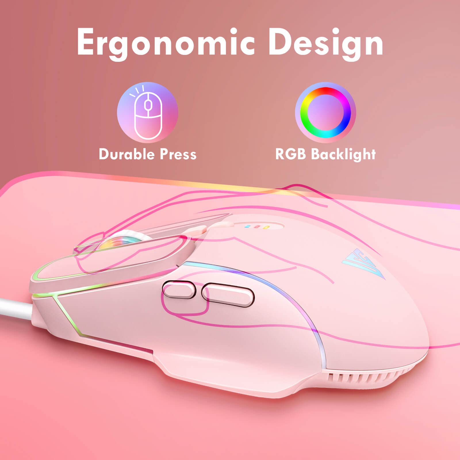 STOGA Wireless Gaming Mouse, 2.4GHz, 3 Adjustable DPI, USB Receiver, Pink