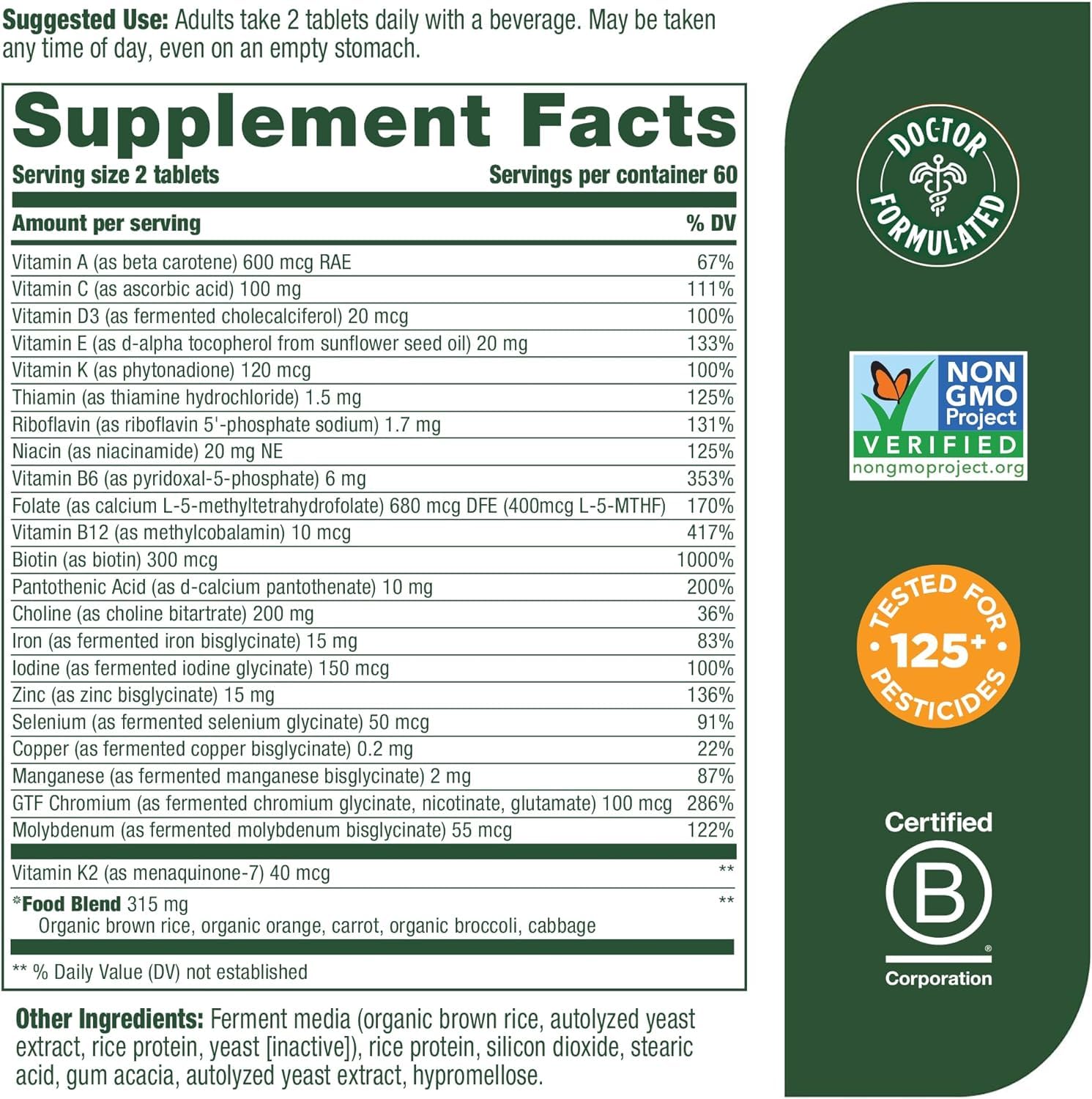 MegaFood Women's Advanced Multivitamin for Women - Doctor-Formulated With Iron, Choline, Vitamin D, Vitamin C & Zinc - Brain Health - Immune Support - Non-GMO - Vegetarian - 120 Tabs (60 Servings)