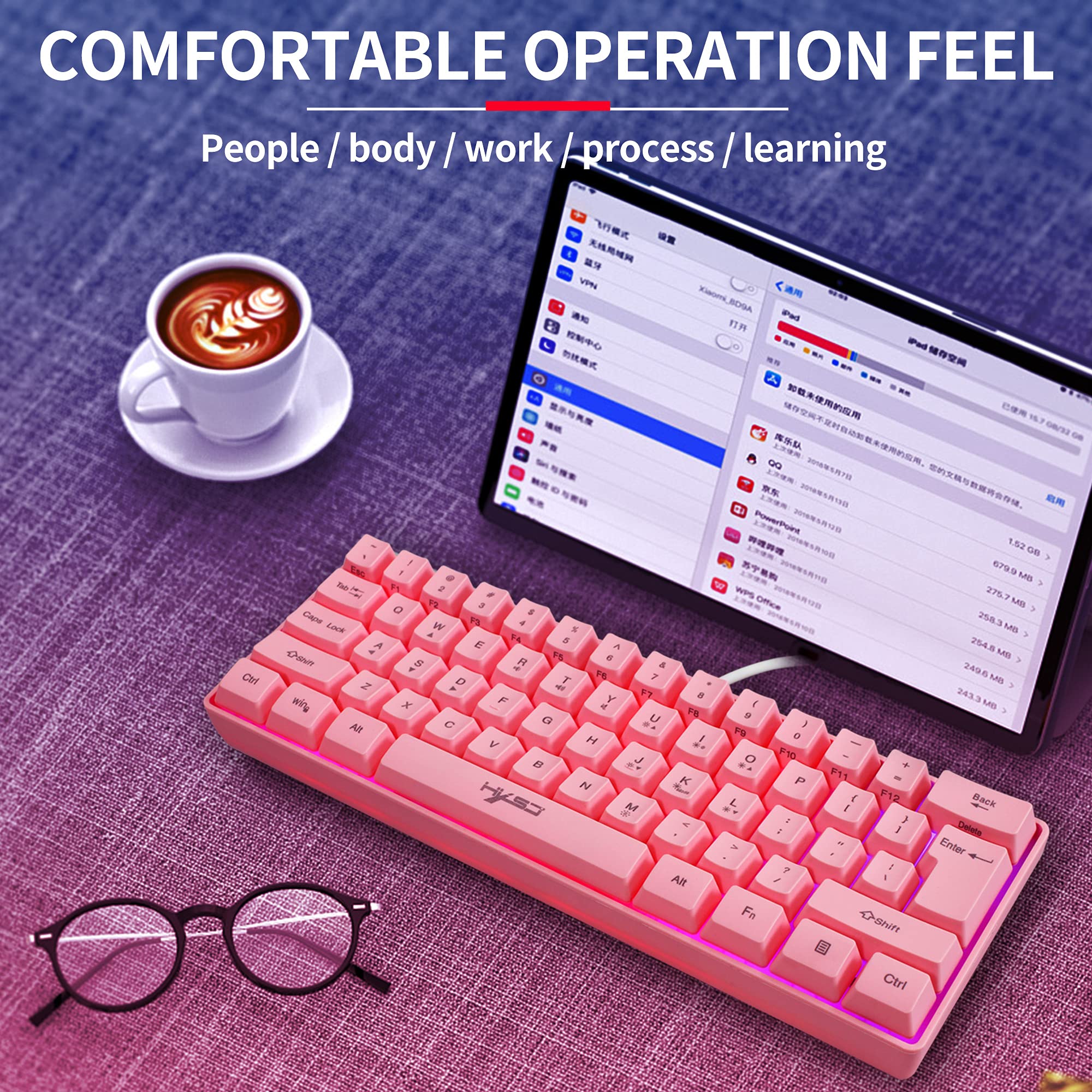 SELORSS 60% Mechanical Feel Gaming Keyboard,RGB Backlit Ultra-Compact Mini Keyboard, Ergonomic Full Anti-Ghosting 61 Keys Keyboard,Wired Type-C USB Waterproof for Typist Laptop PC Mac Gamer