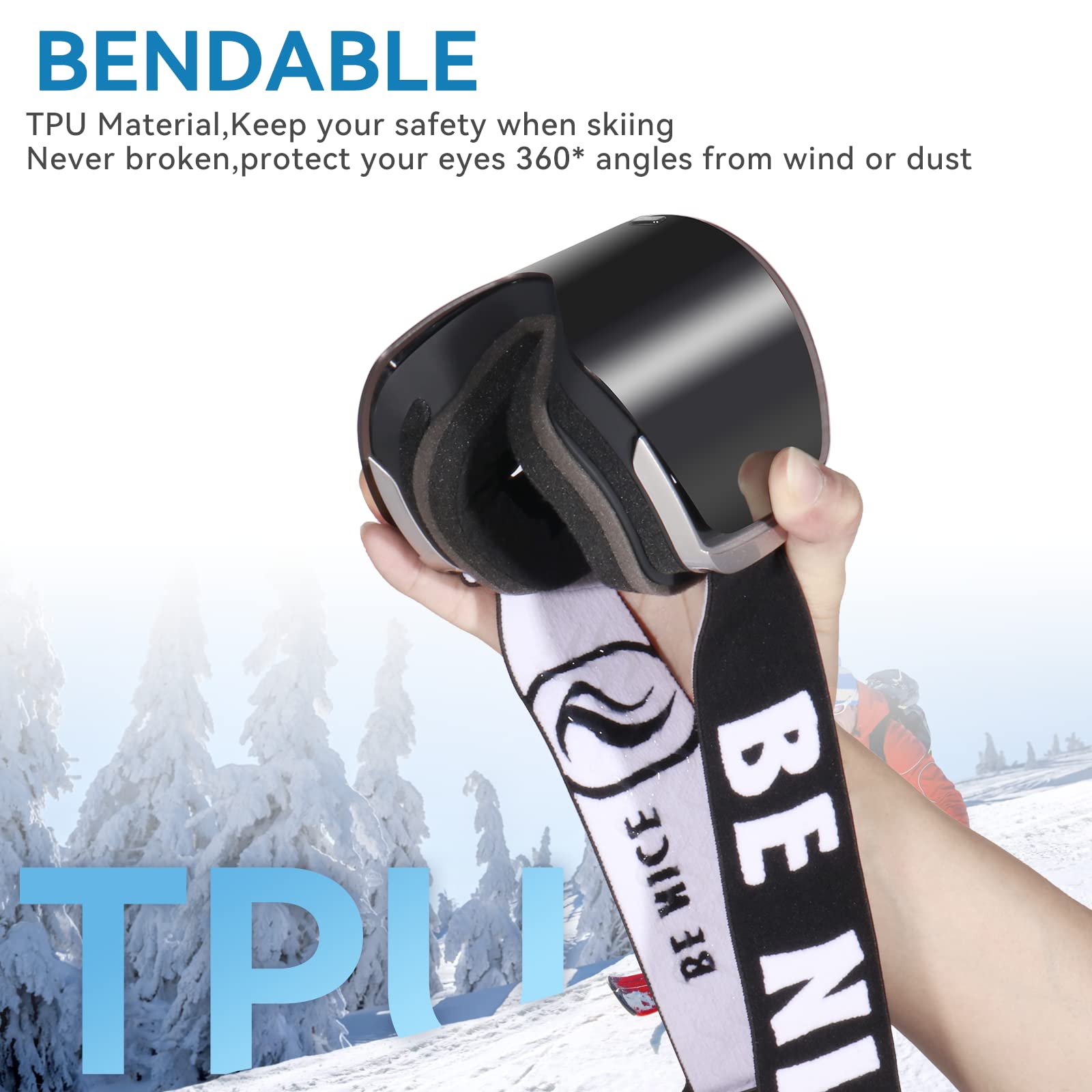Ski Goggles,OTG Snowboard Goggles,Magnetic Interchangeable Lens,Anti-Fog 100% UV Protection Goggles for Men and Women(Blue),One Size