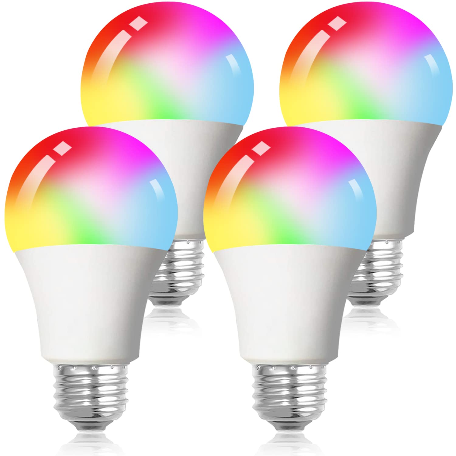 Smart Light Bulbs That Work with Alexa, Color Changing Dimmable 2.4Ghz WiFi Bulbs, A19 7W 600LM No Hub Required Peteme Smart Life Bulbs with APP Control, Echo, Google Assistant Compatible, 4 Pack