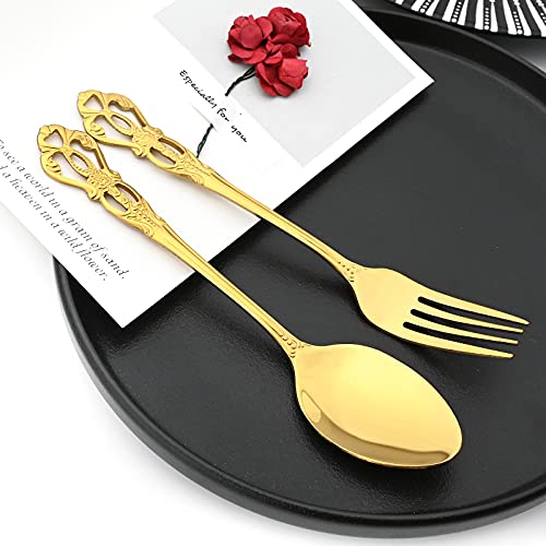 Snplowum Royal 24-piece Gold Mirror Silverware Dinnerware, 18/10 Stainless Steel Luxury Flatware Service For 6 Tableware Ideal For Wedding Home Restaurant, Dishwasher Safe