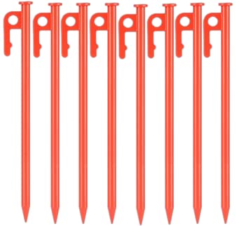 Vokkeno Colorful Heavy Duty Steel Tent Stakes Pack, Multiple Colors Steel Pegs Set for Outdoor Camping Canopy Tarp (12.0 inches, Orange / 8 Pcs)