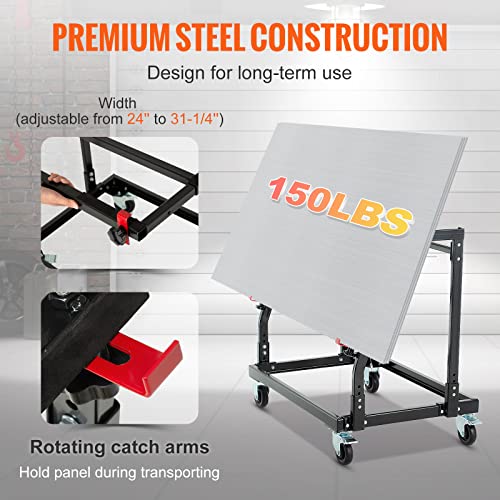 VEVOR Material Mate Panel Cart and Shop Stand, 4 x 4β Smooth Rolling Casters, Adjustable Width 22''-30-1/4'', Rigid Iron Frame Construction Plywood Cart, Mobile Workbench for Tools and Accessories