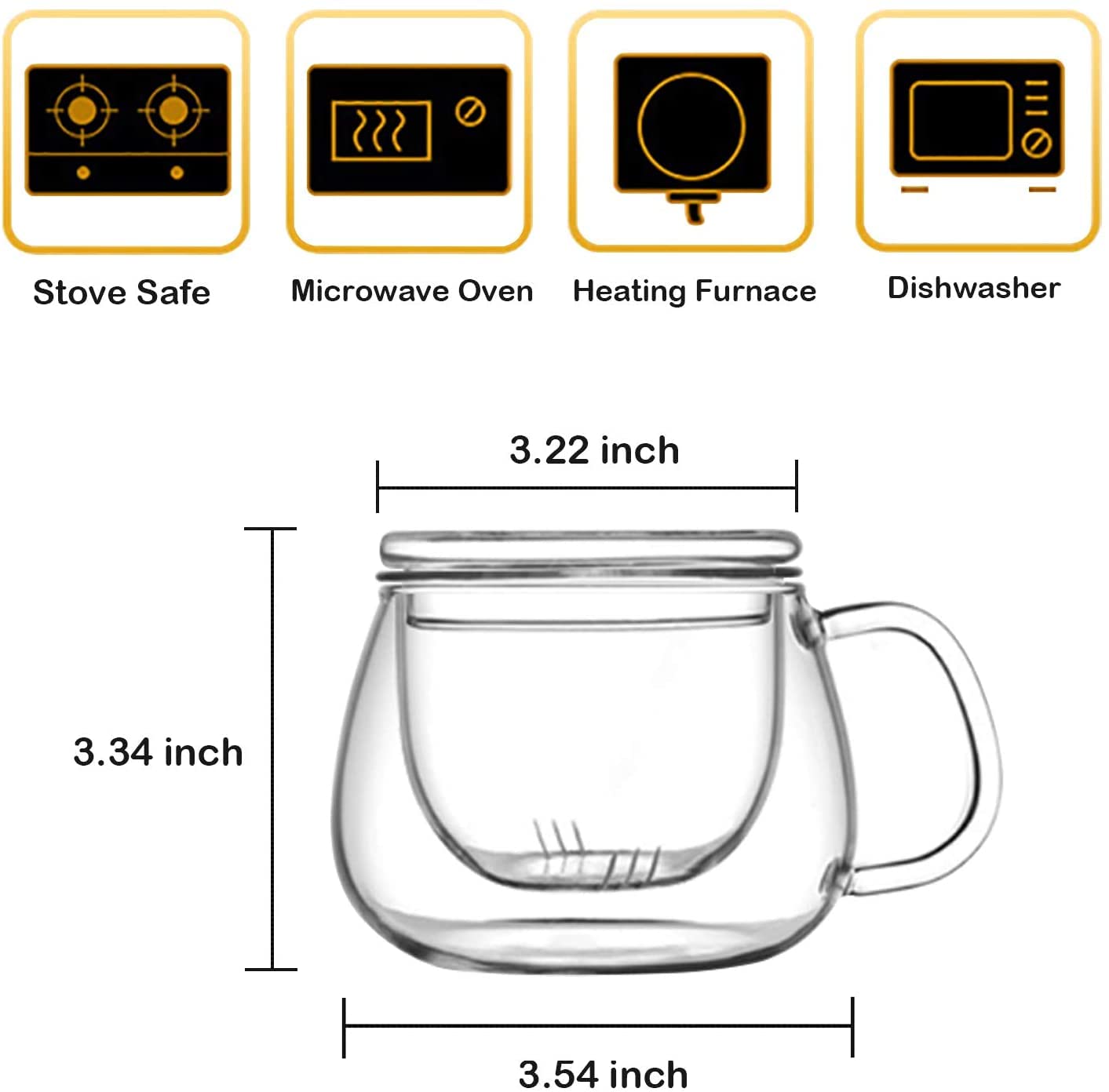 Set of 2 Glass Tea Cups Tea Mug with Infuser and Lid - Heat Resistant Borosilicate Glass, Clear Teacup with Strainer for Loose Leaf Tea, Blooming Tea, and Tea Bags - Ideal for Tea Lovers