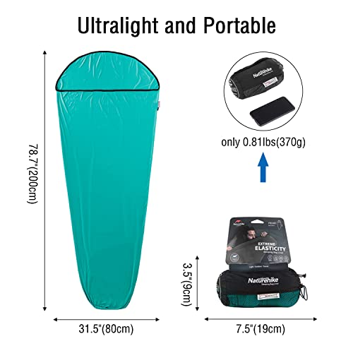 Naturehike High Elasticity Sleeping Bag Liner Lightweight Camping Travel Sheet - Portable Sleeping Sack for Camping, Travel, Youth Hostels, Picnic, Planes, Trains (Light Blue)