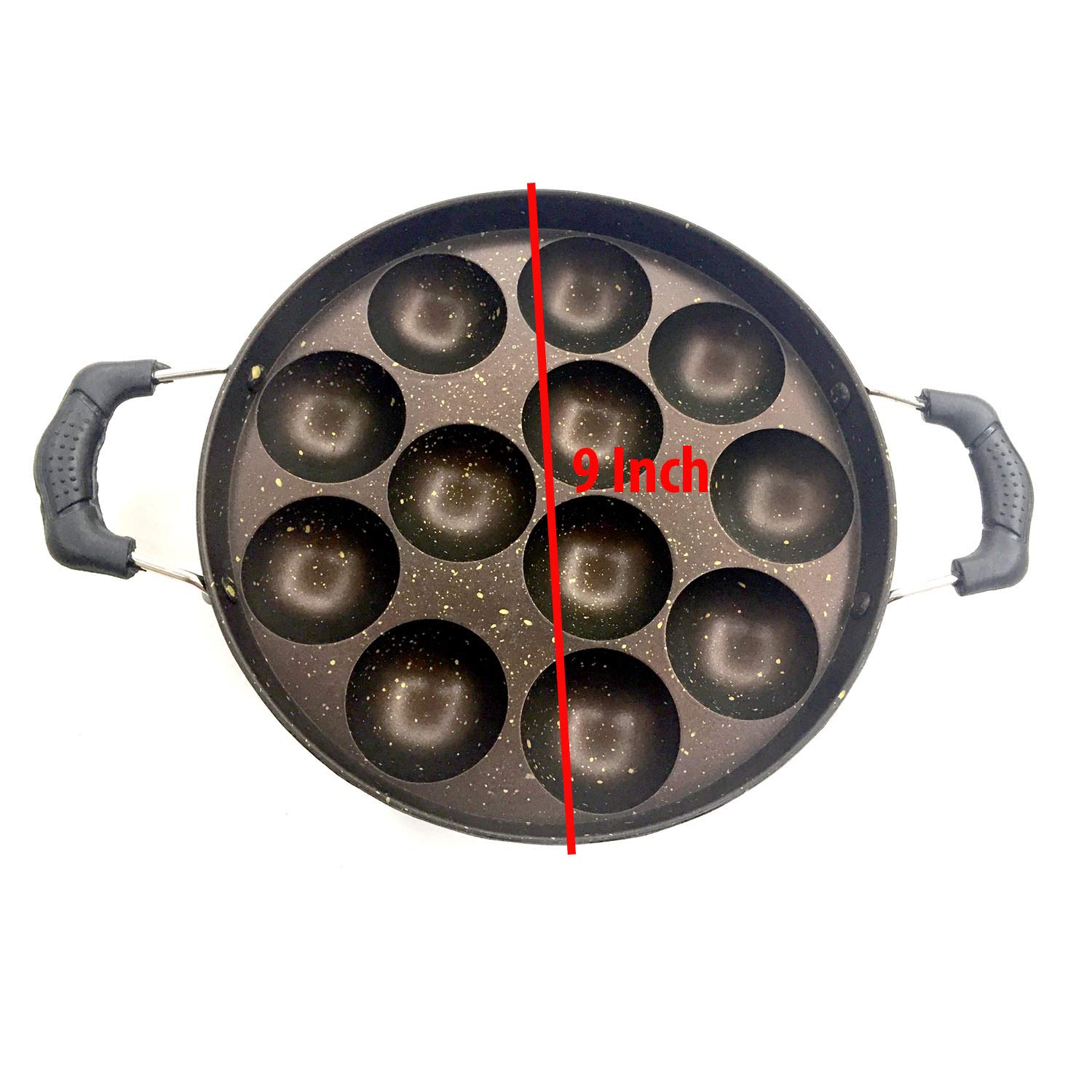 YADNEH Nonstick Appam Maker 12 Pits Aluminum Appam Patra With Stainless Steel Lid Appa Chetty Paniyaram Pan Patra 1 Spatula 1 Scrubber