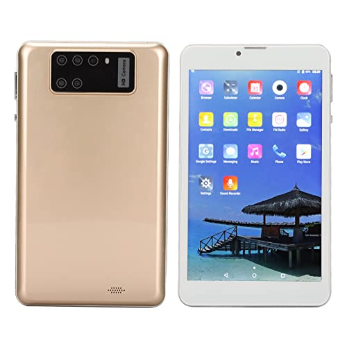 Zunate 7in IPS Kids Tablet PC, Octa Core CPU Gaming Tablet with 2GB 32GB, 1280x800 FHD Screen, Bluetooth Dual Band WiFi, 4500mAh Large Battery, Dual SIM 3G Calling Tablet for Android 10(Gold)
