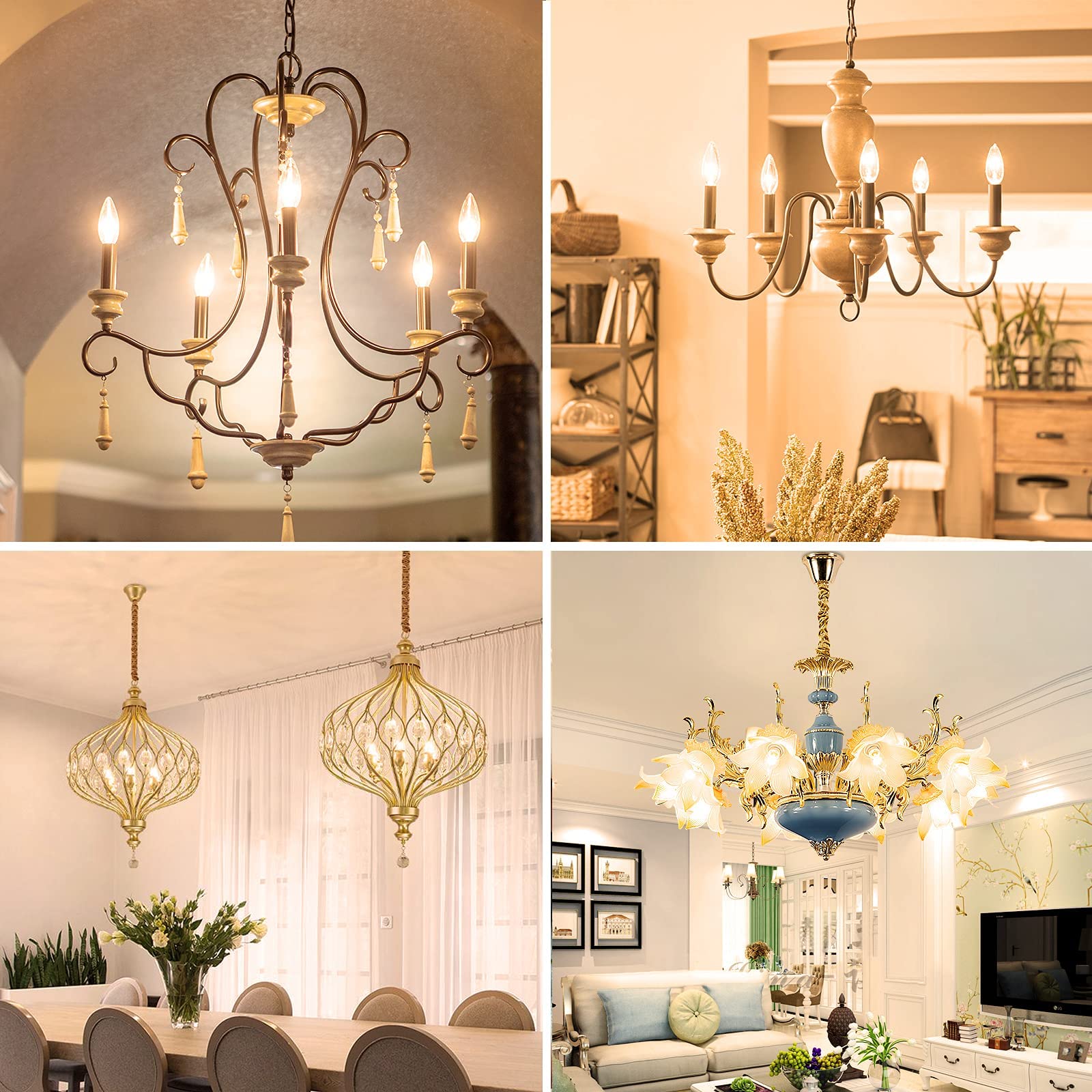 opentavio E12 6-Pack Candelabra LED Light Bulbs 40 Watt Equivalent Non-Dimmable, 400 Lumen 2700K Warm White 4W Clear LED Candle Bulbs