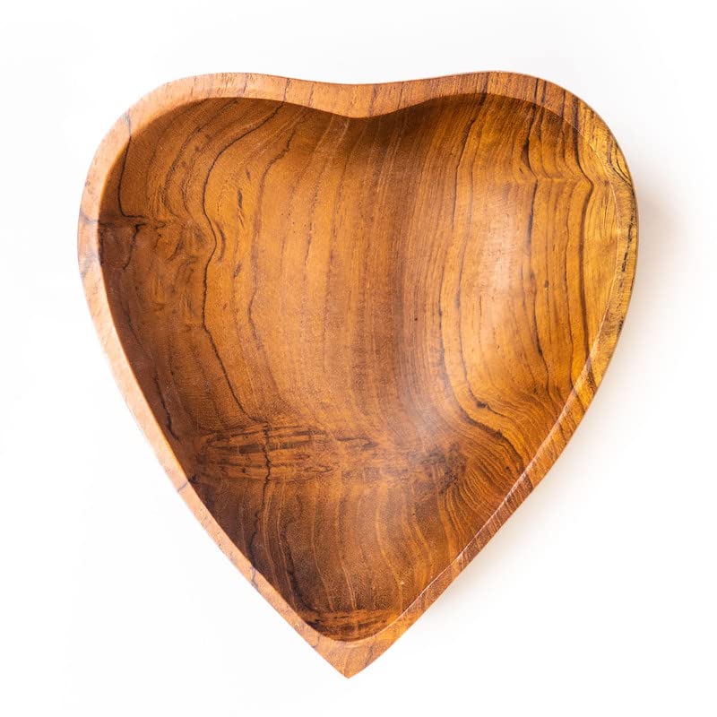 Rainforest Bowls Set of 2 Javanese Teak Wood Heart Bowls- 5" Diameter- Perfect for Daily Use, Hot & Cold Friendly, Ultra-Durable- Exclusive Luxury Custom Design Handcrafted by Indonesian Artisans