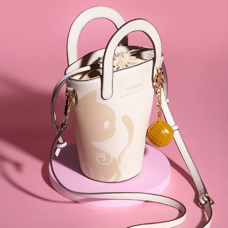 Xpr Mini Bucket Purse with Shoulder Strap Drawstring Closure Fashion Handbag Eco Leather for Women (White