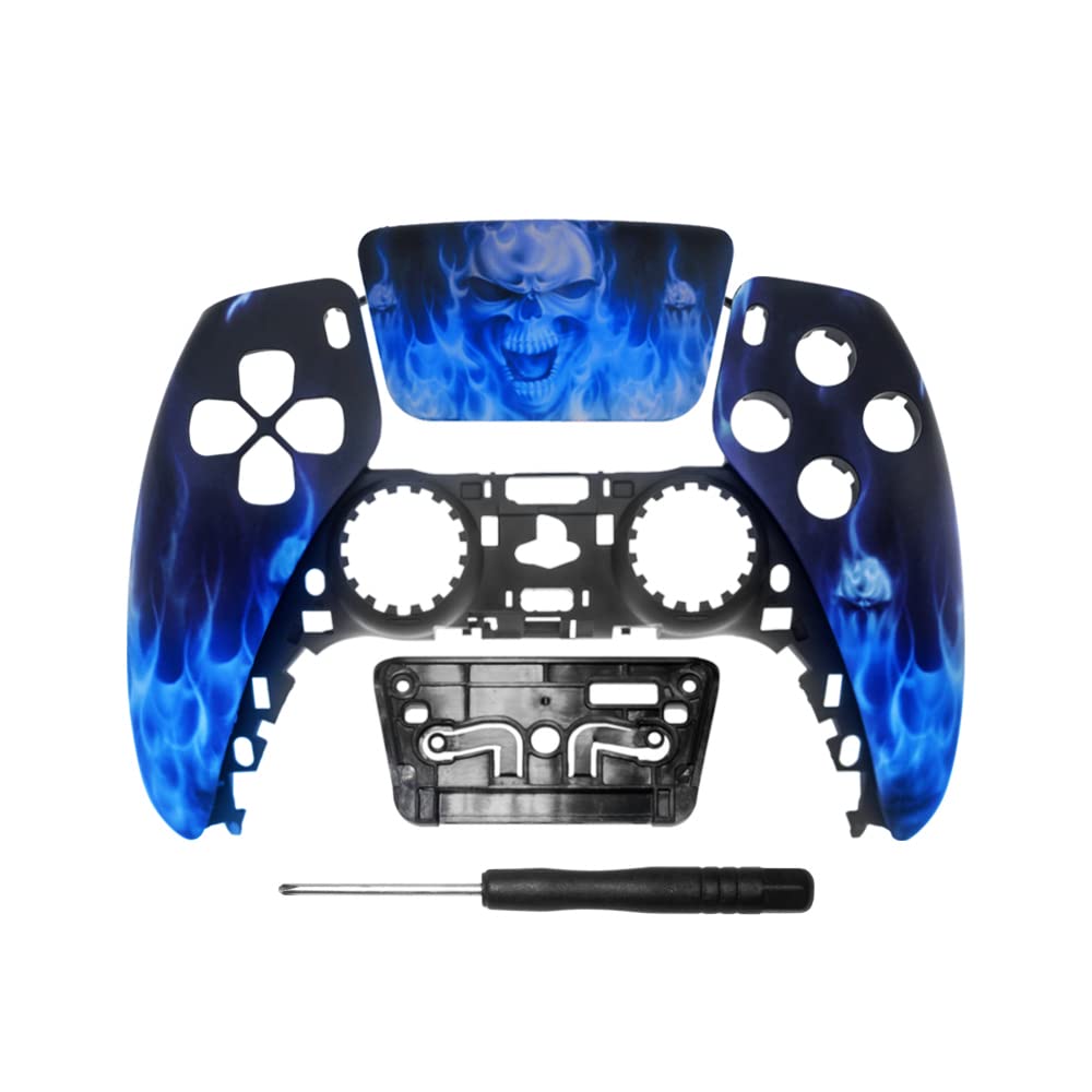 Touchpad Front Housing Shell Console Side Sticker for PS5 Controller PS5 Console Disc Version DIY Shell Custom Touch Pad Cover BDM-010/020 Fire Pattern (Controller Shell+ Side Sticker)