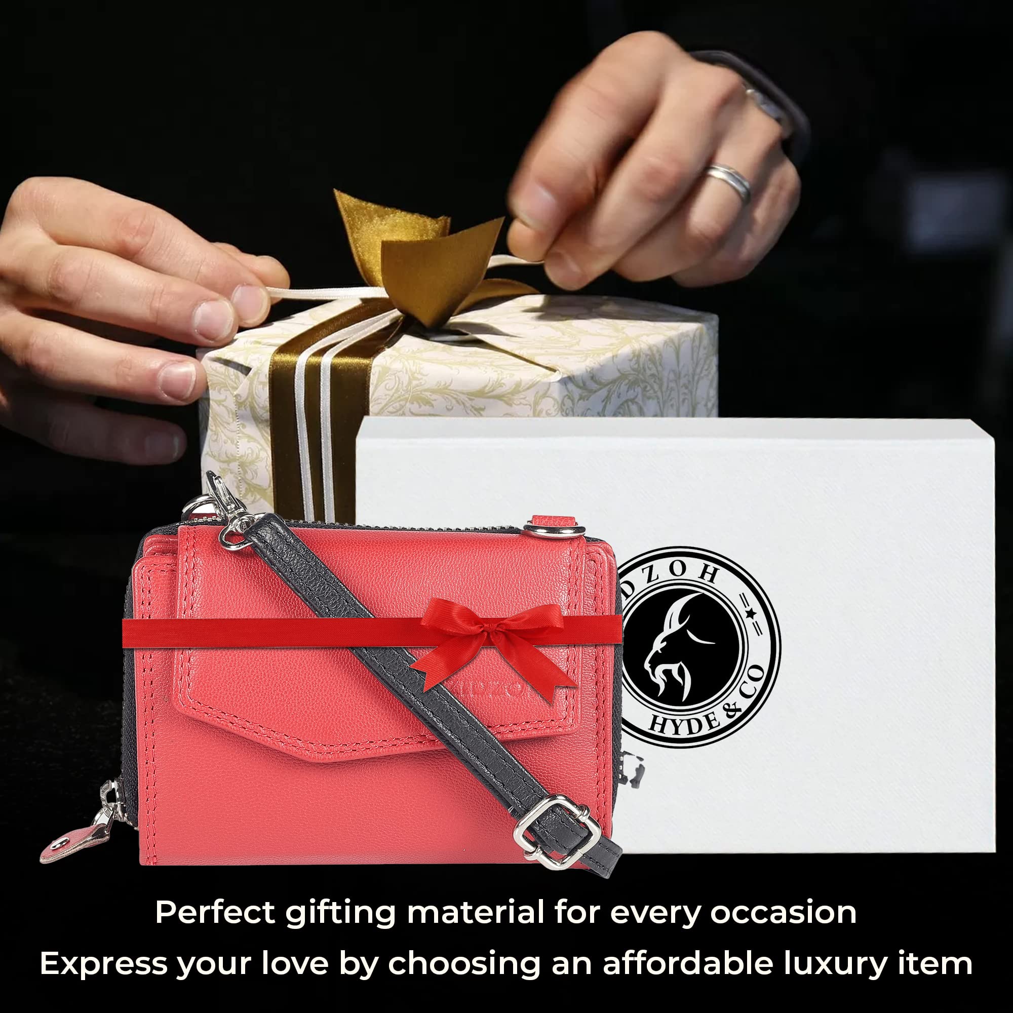 Women’s Real Leather RFID Blocking High Capacity Crossbody Wallet Bag with Airtag and Parking Coin Holder In Gift Box - Black/Blue
