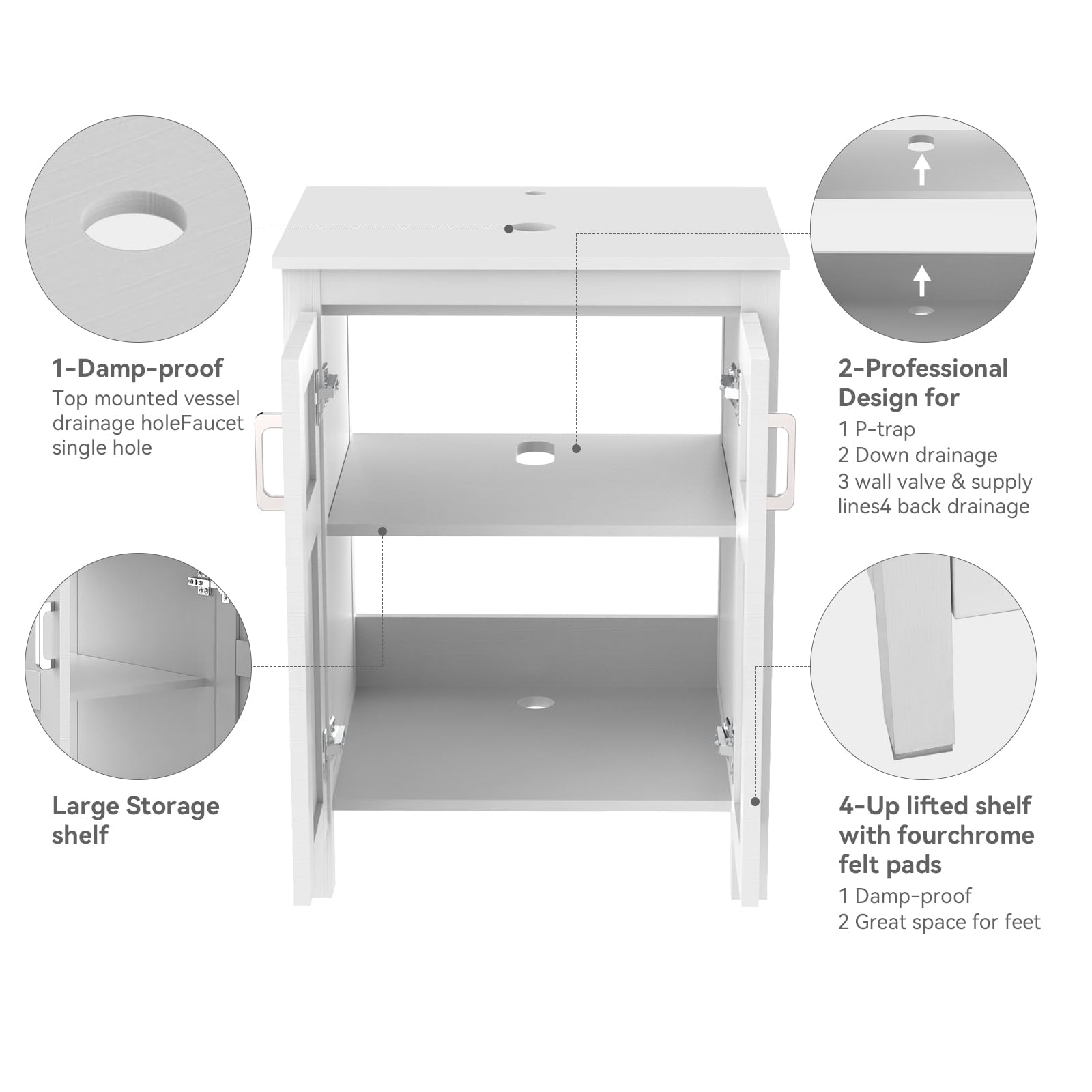 YOURLITE 24 Inch Bathroom Vanity and Sink Combo White Modern MDF Board Countertop Vessel Sink with Water Saving 1.5 GPM Faucet and Pop-up Darin Bathroom Cabinet
