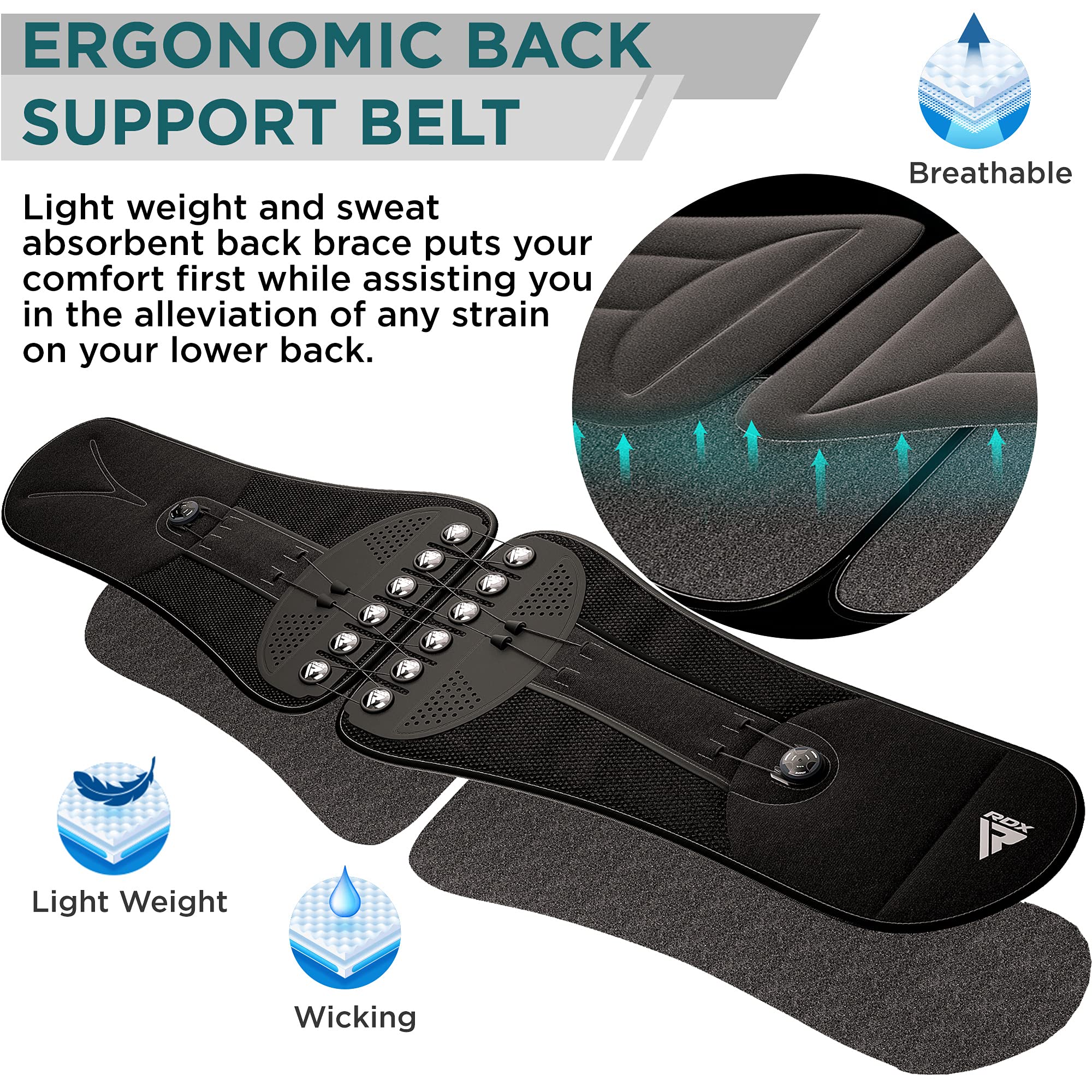 RDX Back Support Brace for Men Women, Breathable and Ventilated Smart Fit Locking Core Lumbar Belt, Adjustable Lower Posture for Home Gym Recovery Walking Running Workout Sports