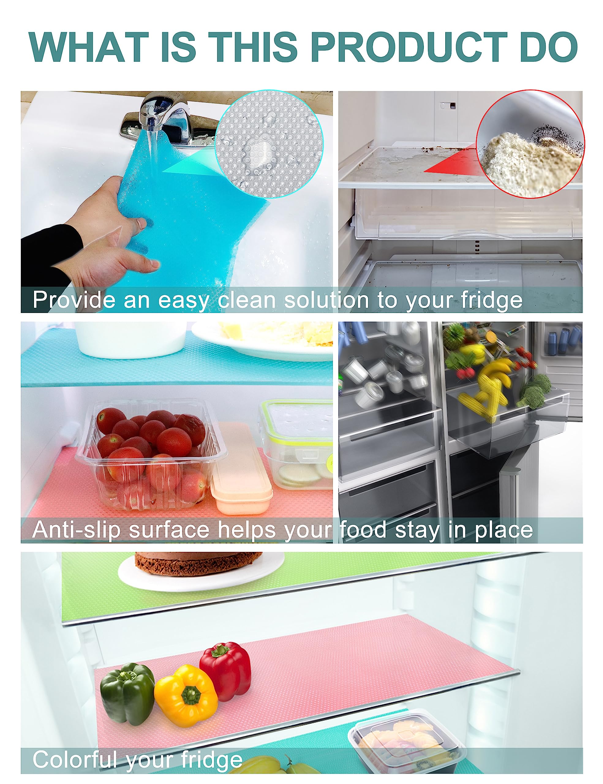 Refrigerator Liners, 8 pcs 11.8"*17.7" Fridge Liner Mats, Electrostatic Adsorption Non-Slip Mat, Reuseable, Cuttable. Water-Proof, Also Use as Shelf Liner, Drawer Liner (Blue)