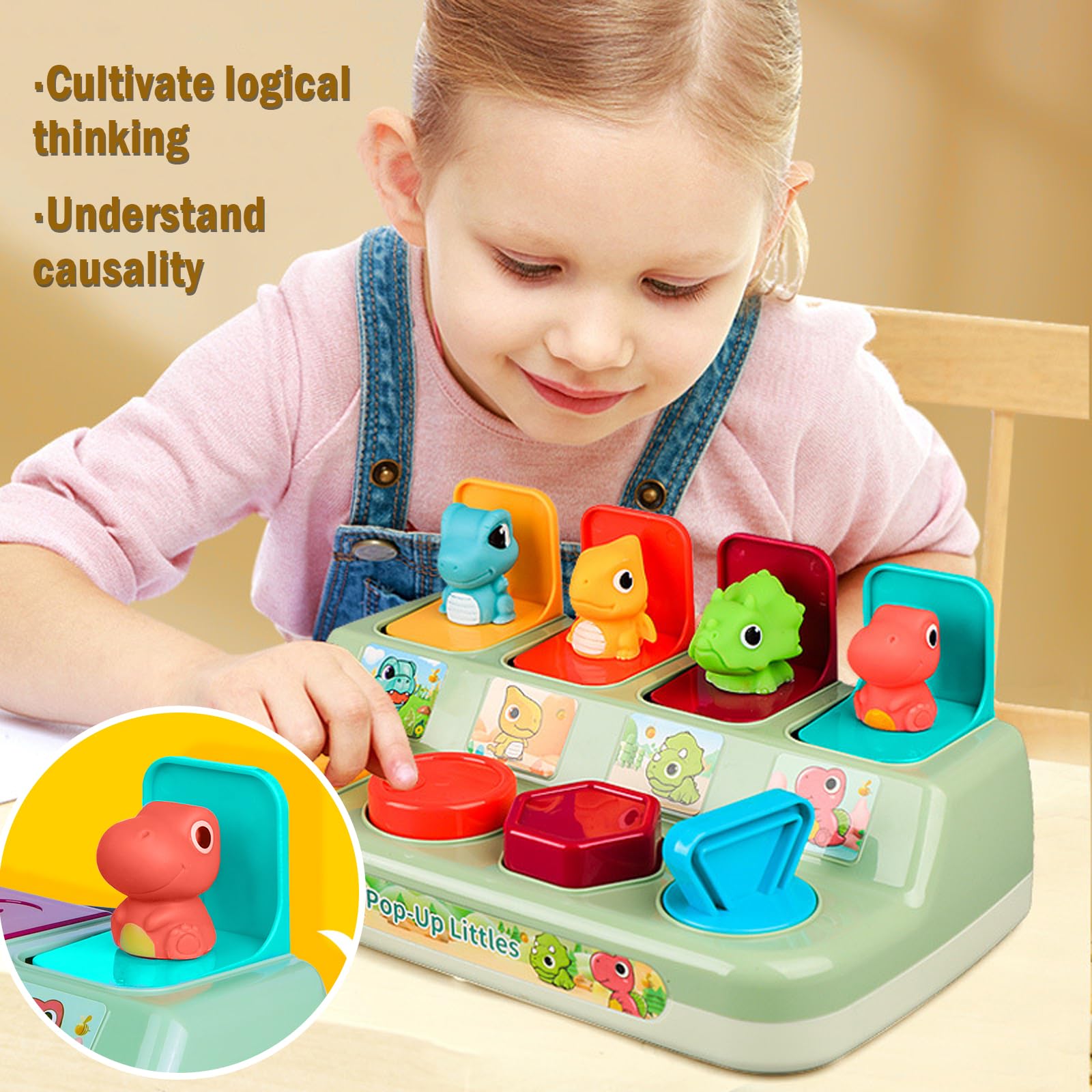 VONKAKOO Dinosaur Pop-Up Pals Cause and Effect Baby Toy, Early Developmental Toddler & Kids Gift, Ages 18 Months+