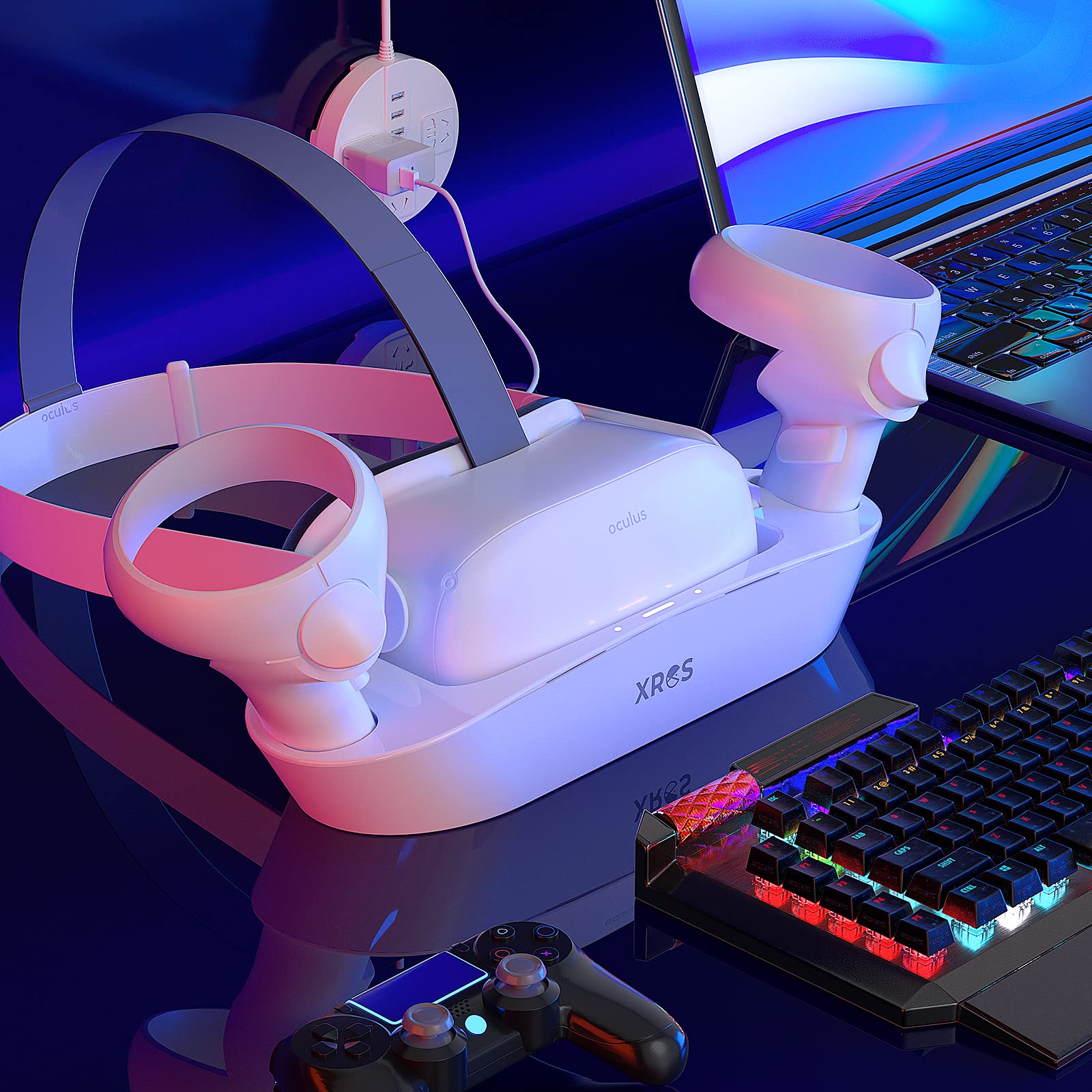 XROS VR Charging Dock for Oculus Quest 2, 3H Fast Charging Dock with LED Indicator and Magnetic Charging Connector, 2 Rechargeable Batteries,USB-C Charger
