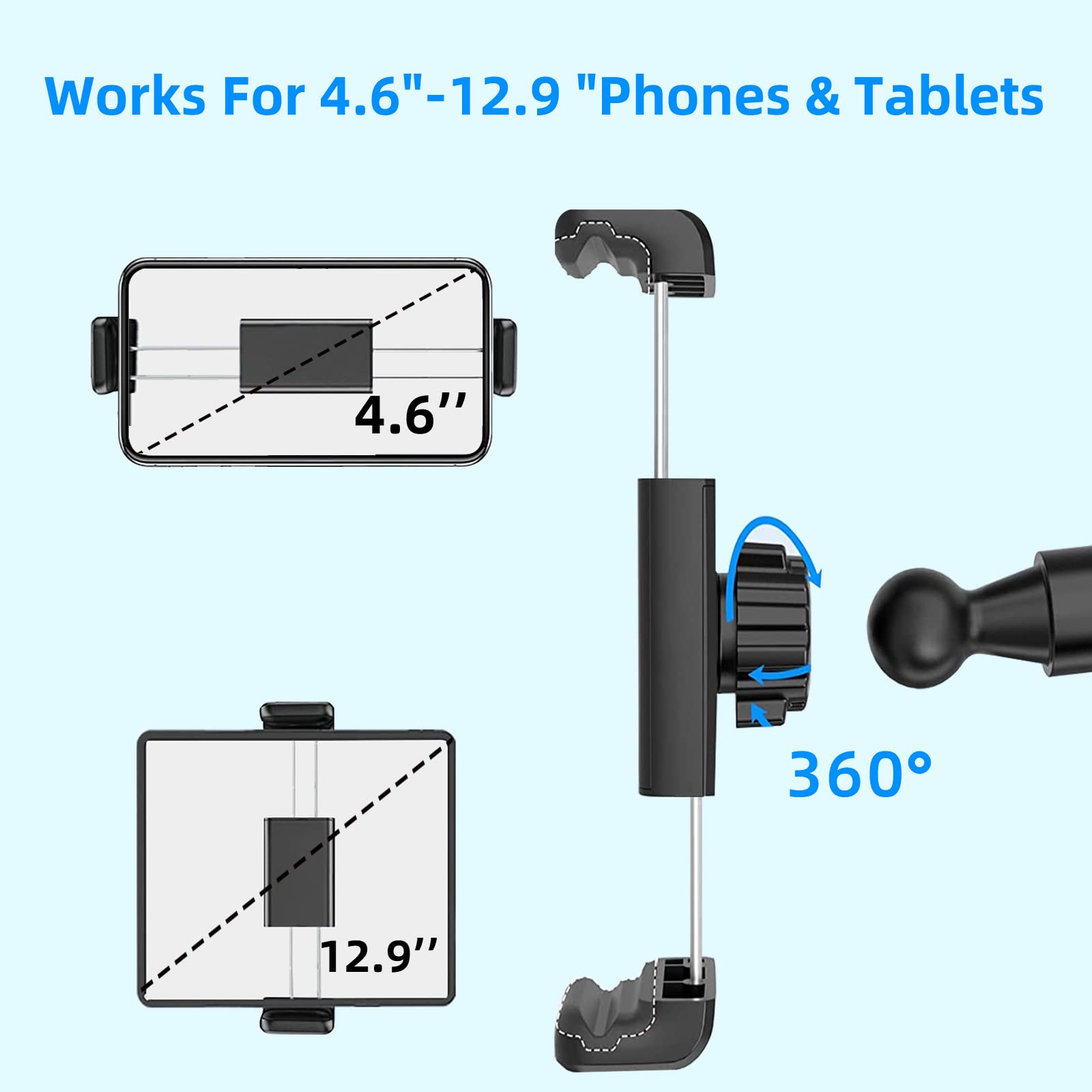 WAFCHHNL Phone Stand, Tablet Holder, with Gooseneck Flexible & Hard Arm Bracket, Fits iPad Pro 12.9-11