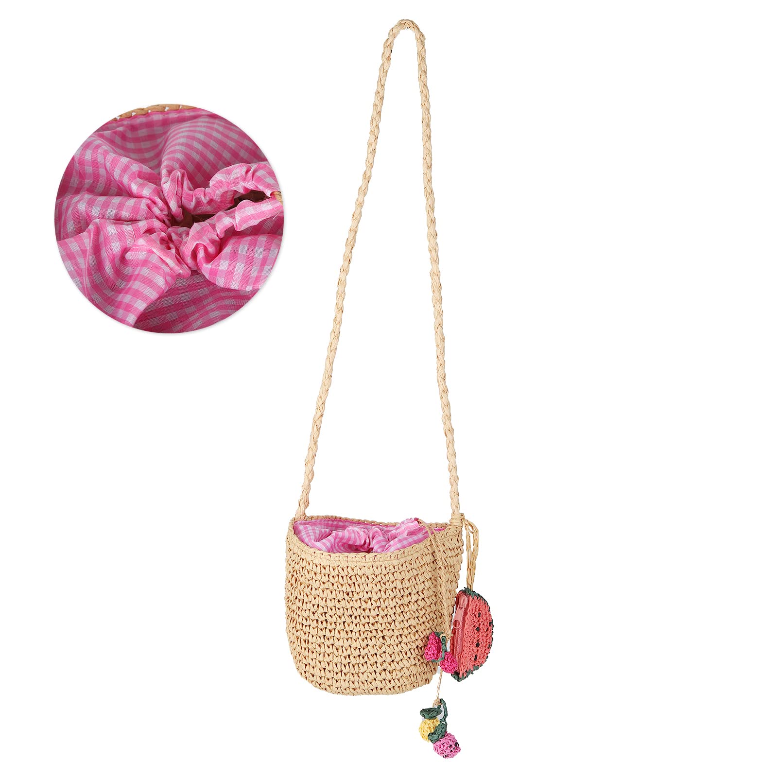 Straw Beach Bags with Small Coin Purse Women Woven Handbag Single Shoulder Cute Tote Decoration Suitable for Summer Seaside Vacation