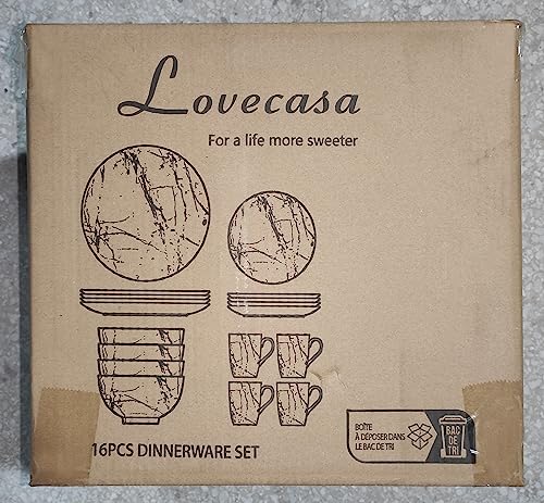 LOVECASA Black Dish Set for 8, 32 Piece Porcelain Dinnerware Sets Plates and Bowls Sets, Gold Splash Glaze Round Dinner Plates, Stylish and Modern Dinner Set with Mugs, Dishwasher & Microwave Safe