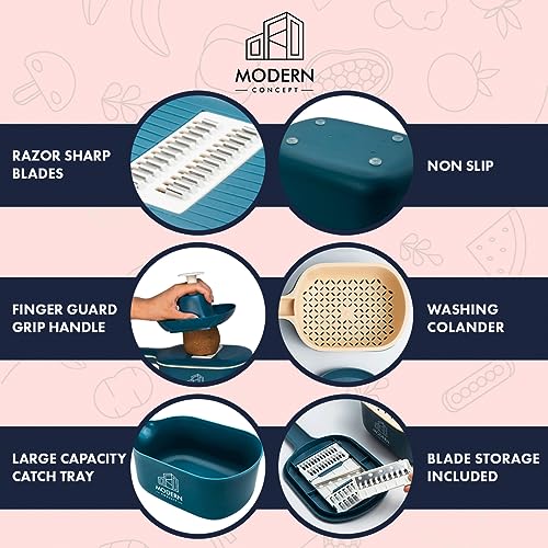 ModernConcept Mandoline Slicer Onion Slicer Vegetable Cutter Julienne Slicer Kitchen Master Handheld Mandoline Slicer Veggie Slicer with Container Vegetable Slicer with Container Food Slicer