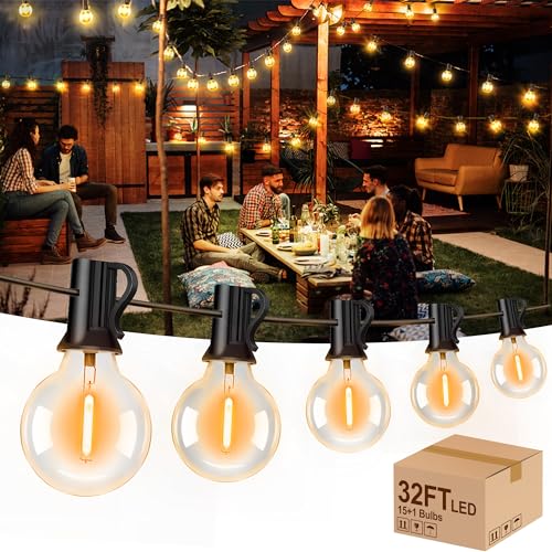 XURISEN Outdoor String Lights with Dimmer, 35.5FT LED Patio Lights for Outside with 15 Shatterproof Bulbs UL Listed Waterproof Hanging Lighting for Backyard Balcony Bistro Party Decor