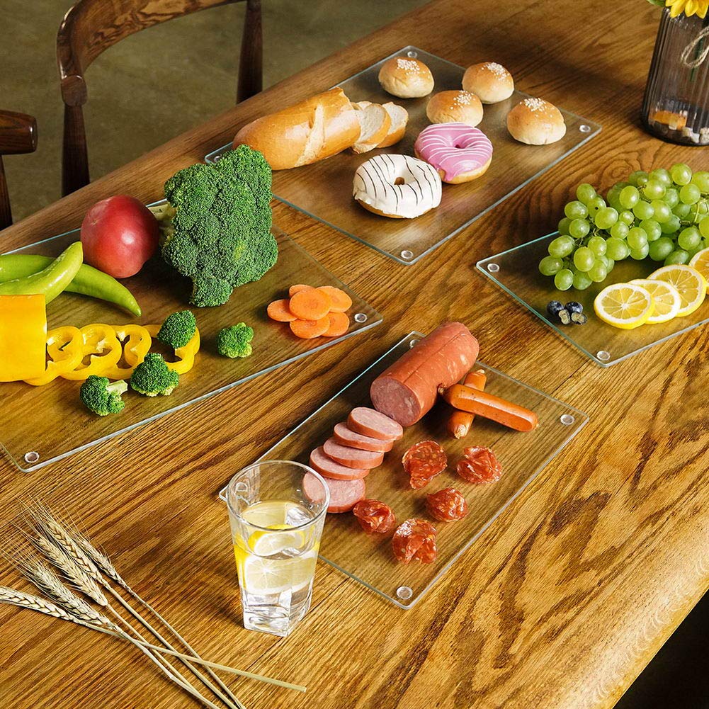 Murrey Home Glass Cutting Board Set for Kitchen Counter, Tempered Glass Chopping Boards Dishwasher Safe, Clear Countertop Tray, 4PC