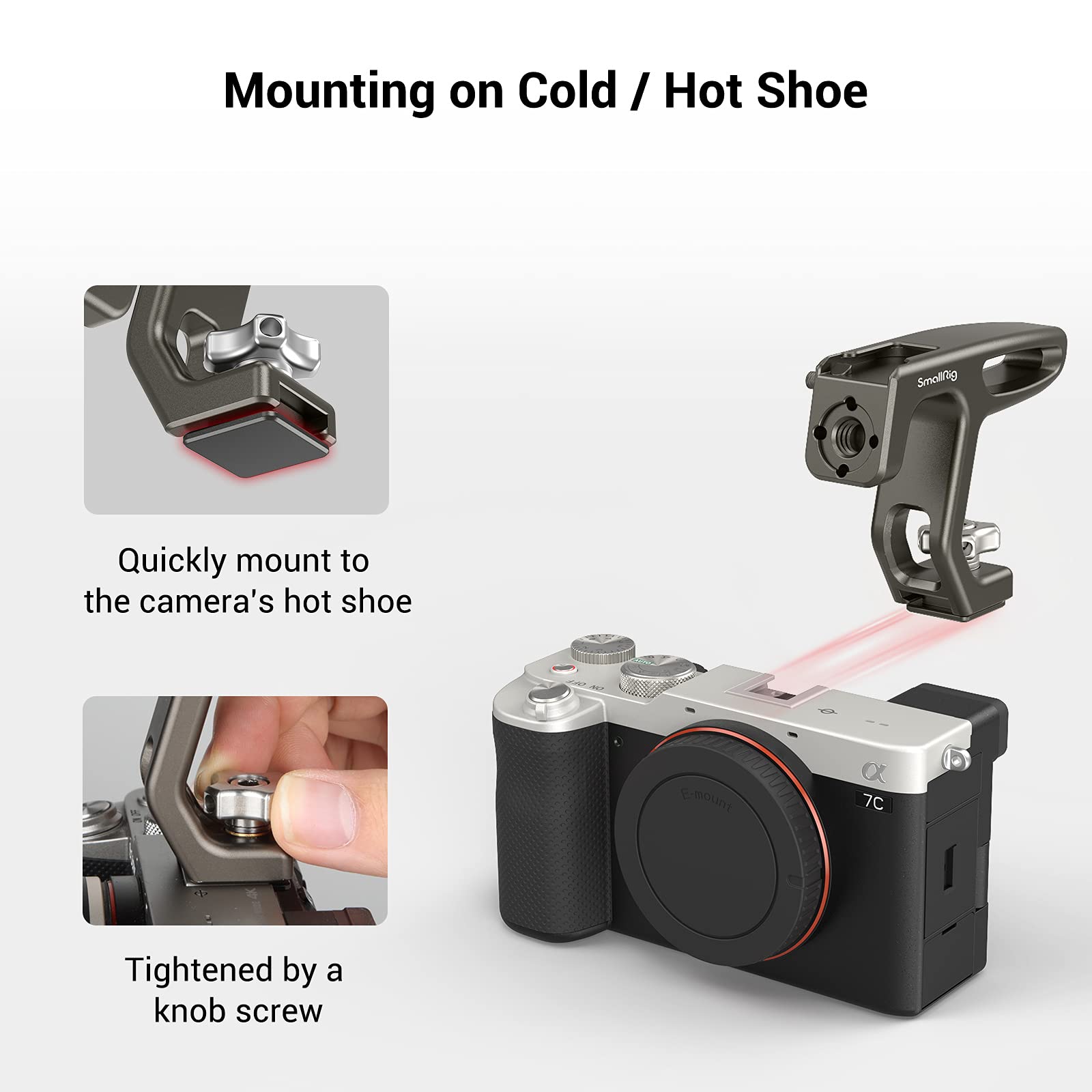 SmallRig Universal Mini Top Handle, Cold Shoe Top Handgrip for Lightweight Camera, Camera Cage Handle with Locating Point for Sony ZVE-10, for Vlog YouTube - HTH2759