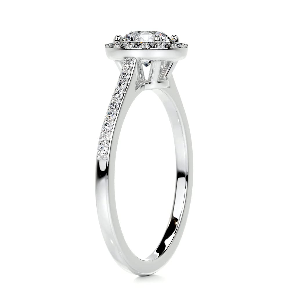 Solid Gold Handmade Wedding Ring 2 CT Round Cut Moissanite Diamond Halo Bridal Engagement Rings for Anniversary Propose Gifts (14K Solid White Gold)
