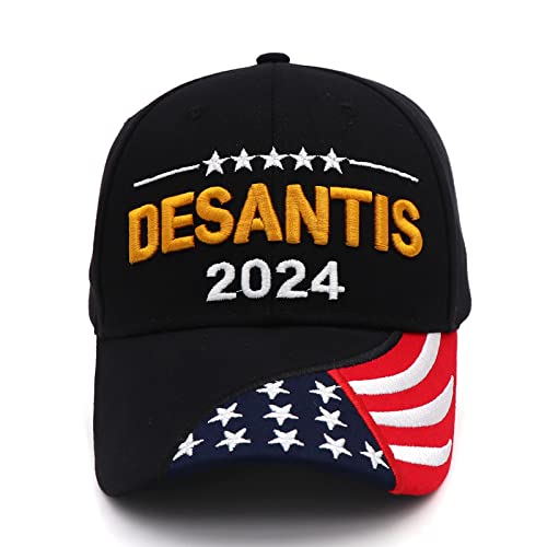 Xsysmile Unisex Baseball Cap Desantis 2024 Cap USA Flag Baseball Caps Snapback President Hat (Black)