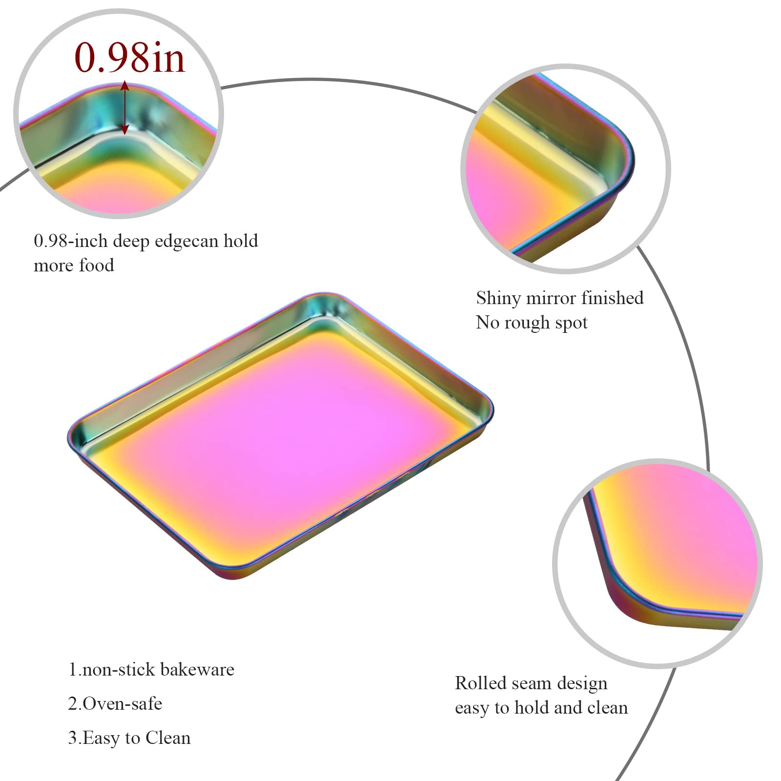 TUPMFG Rainbow Baking Tray Pan Sheets Stainless Steel Flast Food Serving Tray Metal Tray - Rectangular decorative Tray Party Kitchen (12.25 x 9.65 x 1 inch,Rainbow)