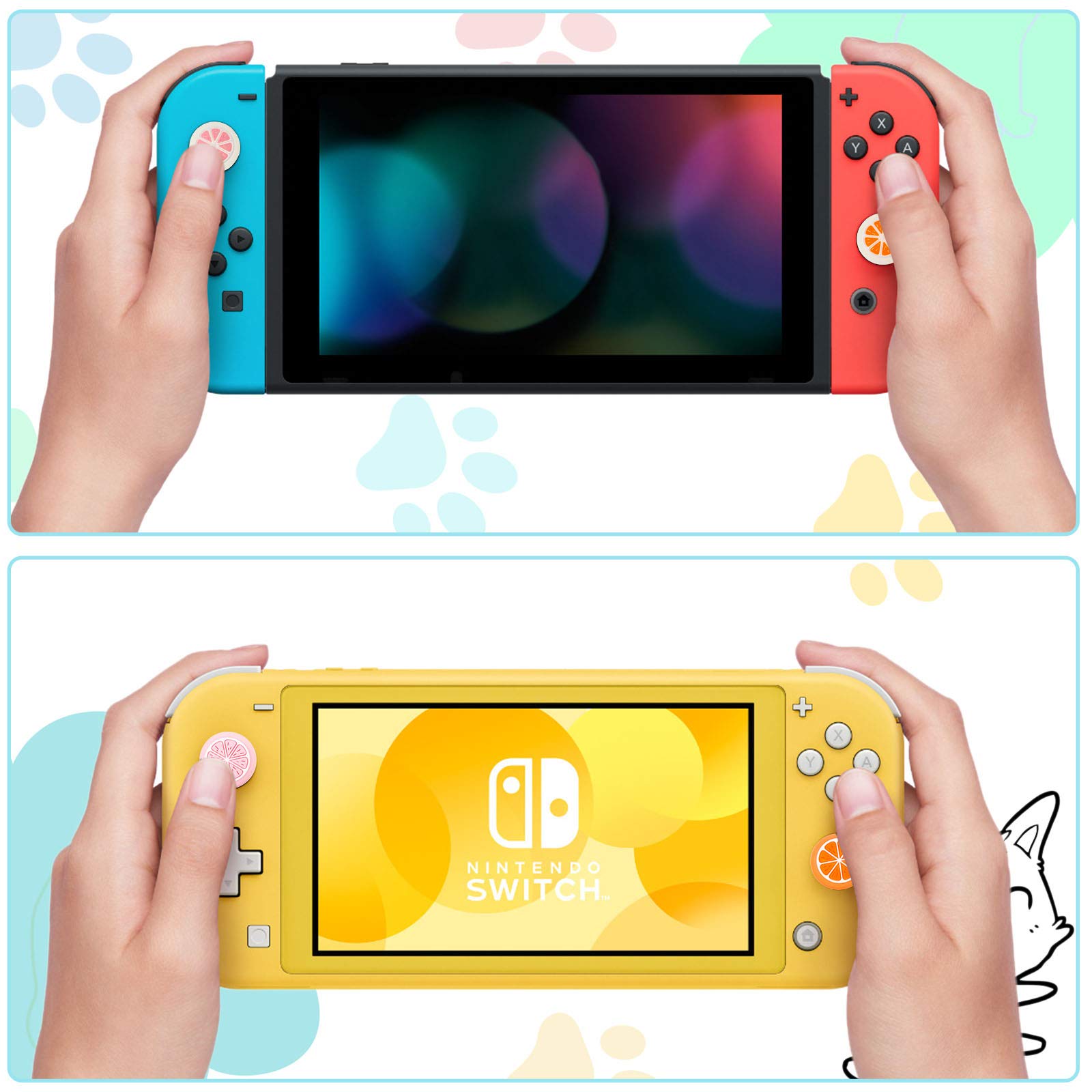 Skylety 26 Pieces Replacement Silicone Lemon Fruit Design Thumb Grip Caps Analog Stick Cover Joystick Cap Luminous Cover Compatible with Nintendo Switch, Switch Lite Joy-Con Controller